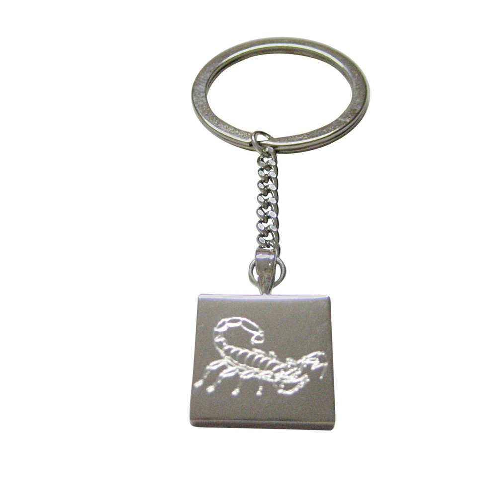 Silver Toned Etched Scorpion Keychain - Gem